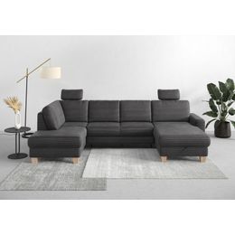 Wohnlandschaft OTTO HOME, B:314cm H:91cm T:170cm, grau, 100% Polyester, Sofas, "Summer U-Form", mit oder ohne Schlaffunktion und Bettkasten,