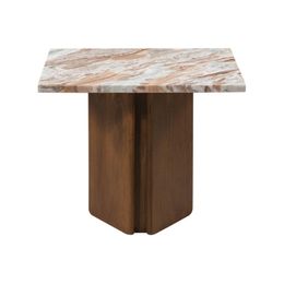 Beistelltisch Mango 55x55x45 braun lackiert / Marmor beige LUGANO #204