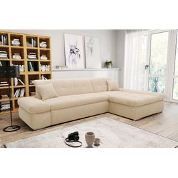 Ecksofa DOMO collection, B:300cm H:80cm T:172cm, beige, Kunstleder SOFTLUX / Struktur (90% Polyester/ 10% Polyacryl);Microfaser PRIMABELLE (100%