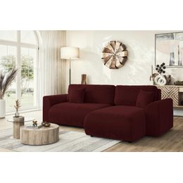 Ecksofa Home Affaire, B:235cm H:80cm T:138cm, rot, 100% Polyester, Wohnzimmer, Sofas, "VasbySuyal Schlafsofa 235cm L-Form mit Recamiere beidseitig