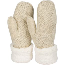 styleBREAKER Damen F&auml;ustlinge "Strickhandschuhe F&auml;ustlinge mit Rauten Muster und Fleece", beige, Modisch, Obermaterial: 100% Polyacryl PAN.,