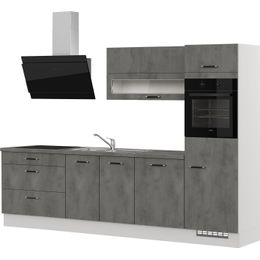 K&uuml;chenzeile IMPULS K&Uuml;CHEN, B:300cm H:206,2cm T:60cm, grau, Komplettk&uuml;chen-Sets, "Prag, Ausrichtung w&auml;hlbar, Schubk&auml;sten mit Soft-Close", vormontiert,