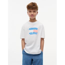 Tommy Hilfiger Jungen T-Shirt, wei&szlig;, Gr. 3, unifarben, Single Jersey, Obermaterial: 100% Baumwolle, Shirts, f&uuml;r Kinder bis 16 Jahre, Graffiti-Druck,