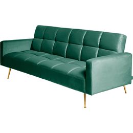 Schlafsofa Jahnke, B:213cm H:85cm T:84cm, gr&uuml;n, Jugendzimmer, Sofas, "CHILLAX POSH", mit Schlaffunktion, edler Samtstoff & F&uuml;&szlig;e im Gold-Look, Breite
