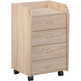 Rollcontainer Inter Link, B:40cm H:65cm T:36cm, braun, Holzwerkstoff, B&uuml;ro, Rollwagen, "Pronti 4 Schubladen, B&uuml;ro & Homeoffice Stauraum,