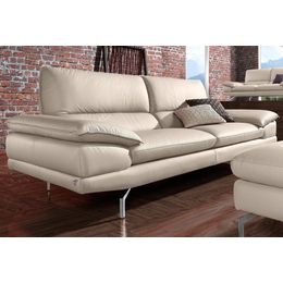 3-Sitzer Calia italia, B:221cm H:87cm T:97cm, grau, NaturLeder Sorrento, Sofas, "Dave, italienisches Design, erstklassiger Sitzkomfort, Breite