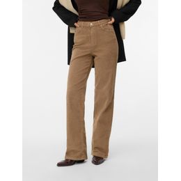 V&eacute;ro Moda VERO MODA Damen Cordhose "VMTESSA HR WIDE CORDUROY PANTS GA NOOS", braun, Gr. 26, unifarben, Cord, Obermaterial: 98% Baumwolle, 2% Elasthan, Hosen,