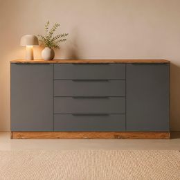 borchardt M&ouml;bel Sideboard BORCHARDT M&Ouml;BEL, B:166cm H:72cm T:35cm, grau, Spanplatte, Wohnzimmer, Sideboards, "Tom, moderne Kommode mit dunklen Metallgriffen", 166cm,