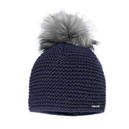 CAPO Damen Bommelm&uuml;tze, blau, unifarben, Strick, Wollmischung, M&uuml;tzen, Grobstrick, unifarben, gef&uuml;ttert