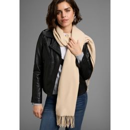 Laura Scott Damen Schal, beige, unifarben, Web, Kunstfaser, Modet&uuml;cher, mit modischen Fransen in klassischen Unifarben