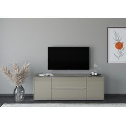 Lowboard, B:182cm H:63cm T:42cm, beige, SET ONE BY Musterring, Glas, Holzwerkstoff, Wohnzimmer, Sideboards, "Reno", Mit Gleitern und in verschiedenen