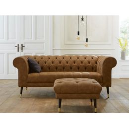 Hocker Home Affaire, B:68cm H:45cm T:52cm, braun, Luxus-Microfaser Vintageoptik (66% PU, 27% Polyester, 7% Baumwolle);Struktur weich( 97% Polyester,