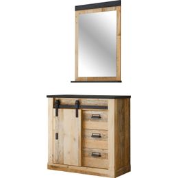 Garderoben-Set Home Affaire, B:93cm H:200cm T:43cm, braun, Flur, Kastenm&ouml;bel-Sets, "Sherwood, Garderobe im Industrial-Style, Komplettset mit viel