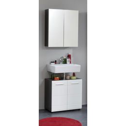 Badm&ouml;bel-Set Welltime, wei&szlig;, Holzwerkstoff, Kastenm&ouml;bel-Sets, "Sovana", Badezimmerm&ouml;bel Waschtisch und Spiegelschrank mit verstellbaren B&ouml;den