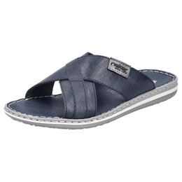 Rieker Herren Pantolette, Gr. 44, blau, Leder, unifarben mit Farbeinsatz, Schuhe, Sommerschuh, Strandschuh, Schlappen, Hausschuh mit Label