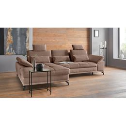 Ecksofa OTTO HOME, B:301cm H:89cm T:176cm, braun, 100% Polyester;Samtoptik (100% Polyester), Wohnzimmer, Sofas, "Costello L-Form, B: 301cm,