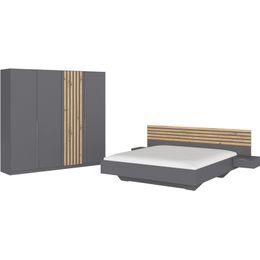 Schlafzimmer-Set Rauch, grau, Holzwerkstoff, Schlafzimmerm&ouml;bel-Sets, "Komplettzimmer Komplett Set Schrank 226 cm Bett 160/180 cm LAMELLA"