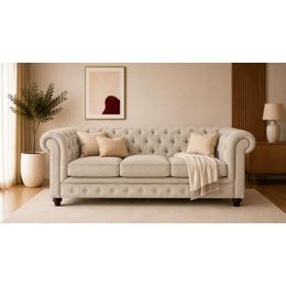 Chesterfield-Sofa OTTO HOME, B:198cm H:74cm T:89cm, beige, 100% Polyester, Sofas, "Chesterfield 3-Sitzer B/T/H: 198/89/74 cm", mit hochwertiger