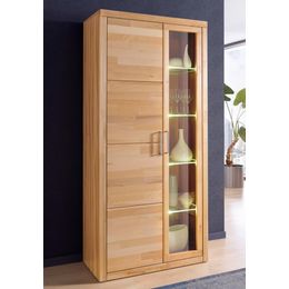 Vitrine OTTO HOME, beige, Holz teilmassiv, Wohnzimmer, Schr&auml;nke, "LOGO B/T/H: 90/42/190cm,10F&auml;cher, 1 Holzt&uuml;r, 1 Glast&uuml;r, viel Stauraum", Fronten aus