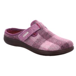 Rohde Damen Pantoffel "Bari", Gr. 40, rosa, Filz, kariert, Schuhe, Hausschuh, Filz Clog, Homeslipper mit Klettverschluss