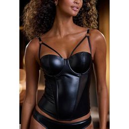 PETITE FLEUR GOLD BY LASCANA Corsage ', Longline BH, Push-up-BH, BH mit B&uuml;gel in Leder-Optik (Kunstleder)' schwarz Gr. 80 Cup B f&uuml;r Damen