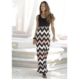 Lascana Maxikleid 'mit Zick-zack-Druck, figurbetont' mehrfarbig Gr. 34 f&uuml;r Damen. Rundhals und Allover-Druck. Figurumspielend