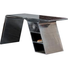 Schreibtisch Sit, silber, B&uuml;ro, Tische, "B&uuml;rotisch AIRMAN in moderner Flugzeugoptik mit Stauraumf&auml;chern", Factory‐Design mit Schubkasten & offenen