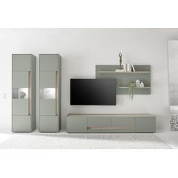 Wohnwand Home Affaire, B:400cm H:197cm T:45cm, gr&uuml;n, Holzwerkstoff, Wohnzimmer, Kastenm&ouml;bel-Sets, "City/Giron, moderne Anbauwand, Komplettset in