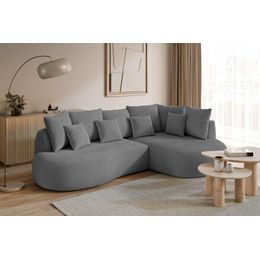 Ecksofa, B:267cm H:87cm T:169cm, grau, HOMSY BY ANA JOHNSON, 100% Polyester, Wohnzimmer, Sofas, "PEBBLA L-Form mit vielen Kissen, modernes Design,