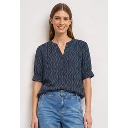 Street One Damen Kurzarmbluse, blau, Gr. 44, gemustert, Web, Obermaterial: 100% Viskose, Blusen, Kurze Sommerbluse mit Allover-Print und Splitneck