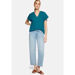Zero Damen Klassische Bluse "Damen mit V-Ausschnitt"deep lagoon, Gr. 42, durchscheinend, Obermaterial: 80% Viskose, 15% Polyamid, 5% Polyester, Blusen