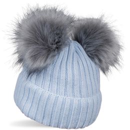 styleBREAKER Jungen Bommelm&uuml;tze "Kinder Bommelm&uuml;tze mit zwei Bommel", blau, Modisch, 100% Polyacryl PAN., M&uuml;tzen