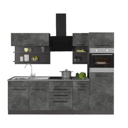 K&uuml;chenzeile KOCHSTATION, B:270cm T:60cm, bunt, Komplettk&uuml;chen-Sets, "KS-Tulsa", mit E-Ger&auml;ten, Breite 270 cm, schwarze Metallgriffe, MDF Fronten