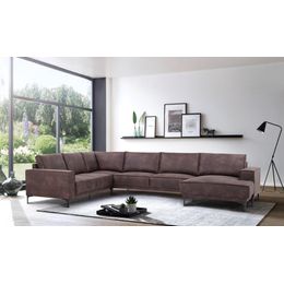 Wohnlandschaft OTTO HOME, B:342cm H:85cm T:260cm, braun, 100% Polyester, Sofas, "OLAND Luxus-Microfaser U-Form, XXL, B: 342 cm, Skandi-Design",