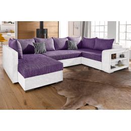 Wohnlandschaft Collection AB, B:294cm H:80cm T:92cm, lila, Kunstleder SOFTLUX / Struktur ( 20% Polyacryl, 80% Polyester );Zierkissen: 100%
