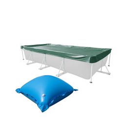 Abdeckplanen f&uuml;r Rechteckbecken in Gr&uuml;n mit Luftkissen - SET 350 x 700 cm mit 13 Luftkissen