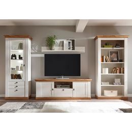 Wohnwand Home Affaire, B:387cm, wei&szlig;, Wohnzimmer, Kastenm&ouml;bel-Sets, "Cremona, Anbauwand im Landhausstil, Komplettset, Wohnzimmer-Set", enth&auml;lt Regal,