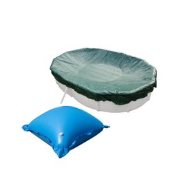 Abdeckplanen f&uuml;r Ovalbecken in Gr&uuml;n mit Luftkissen - SET 540 x 350 cm mit 11 Luftkissen