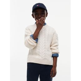 Tommy Hilfiger Jungen Strickpullover, beige, Gr. 4, unifarben, Strick, Obermaterial: 60% Baumwolle, 40% Polyacryl, Pullover, Regular Fit,
