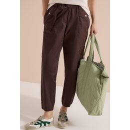Cecil Damen Stoffhose, braun, Gr. L, unifarben, Web, 98% Baumwolle, 2% Elasthan, Hosen, im Loose Fit