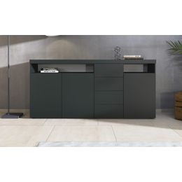 borchardt M&ouml;bel Highboard BORCHARDT M&Ouml;BEL, B:200cm H:93cm T:35cm, schwarz, Holzwerkstoff, Wohnzimmer, Sideboards, "Kapstadt, Breite 200cm, Kommode mit Druck&ouml;ffner",