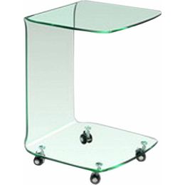 Beistelltisch PAROLI, B:45cm H:60cm T:45cm, transparent, Wohnzimmer, Tische, "Peppe", aus Glass mit Rollen