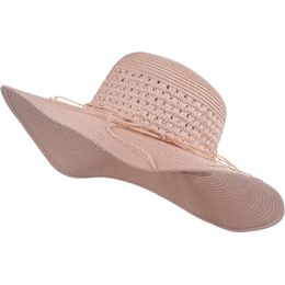 styleBREAKER Damen Sonnenhut "Gro&szlig;er Sonnenhut mit Hutband und Schleife Strohhut", rosa, Obermaterial: 80% Papierstroh PAS. 20% Polyester PES., H&uuml;te
