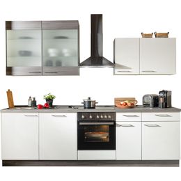 K&uuml;che KOCHSTATION, B:280cm H:87cm T:58cm, wei&szlig;, Komplettk&uuml;chen-Sets, "Trea", vormontiert, wahlweise mit E-Ger&auml;ten, Stellbreite 280 cm