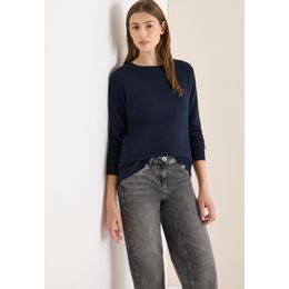 Cecil Damen Strickpullover, blau, Gr. L, unifarben, Strick, Obermaterial: 37% Baumwolle, 34% Polyacryl, 26% Polyester, 3% Elasthan, Pullover, mit