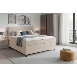 Boxspringbett Home Affaire, B:166cm L:213cm, beige, 100% PES, Komplettbetten, "Ilona, Doppelbett, Polsterbett, Federkernbett, Komforbett, 160, 180