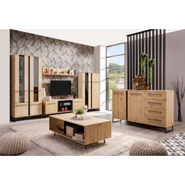 Highboard Home Affaire, B:84,5cm H:193,5cm T:35cm, schwarz, Holzwerkstoff, Wohnzimmer, Sideboards, "Sardinia", Vitrine, Breite 84cm