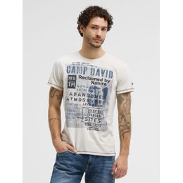 CAMP DAVID Herren Rundhalsshirt, beige, Gr. XXXL, bedruckt, Web, Material: 100% Baumwolle, Shirts, aus Baumwolle