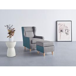 Ohrensessel Home Affaire, B:73cm H:99cm T:85cm, blau, 100% Polyester, Sessel, "Thisted, B: 73 cm, Sitzh&ouml;he: 46 cm", farblich abgesetzt - modern und