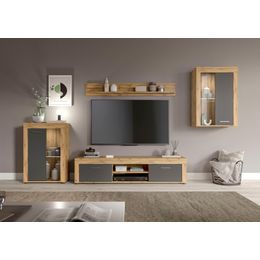 Wohnwand OTTO HOME, B:330cm H:169cm T:40cm, grau, Holzwerkstoff, Wohnzimmer, Kastenm&ouml;bel-Sets, "AOSTA, Breite 310cm, 4-teilige Wohn-Kombination",
